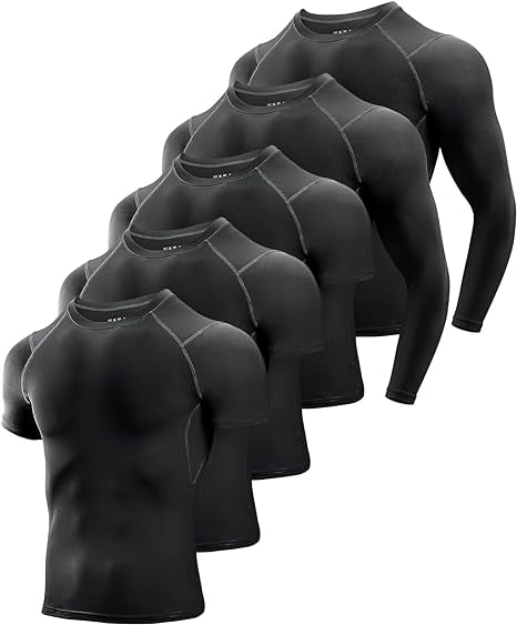 Niksa 5 Pack Mens Compression Shirt, Short/Long Sleeve Athletic ...