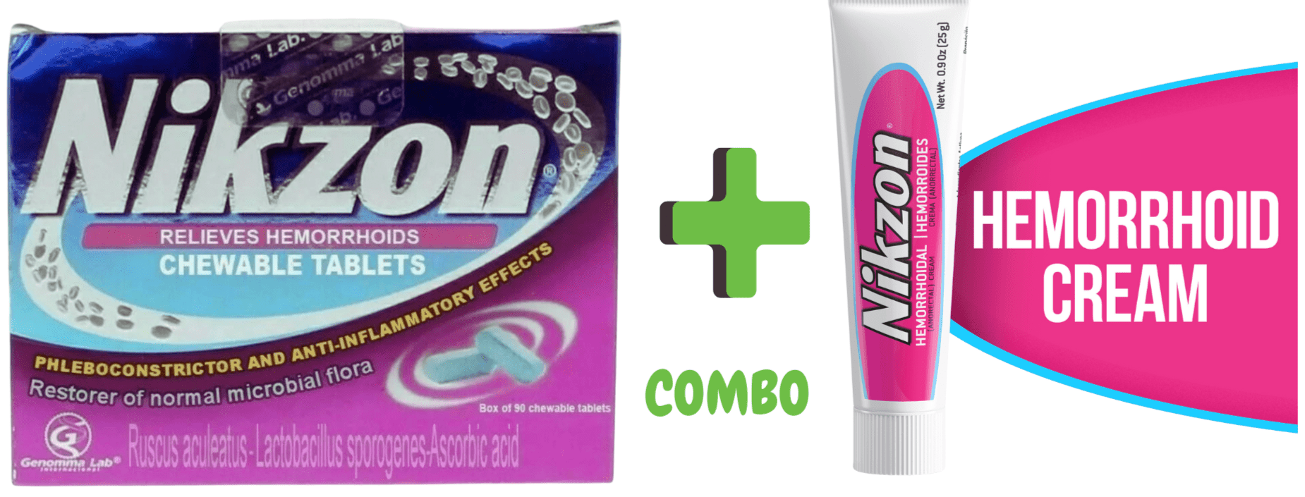 Nikzon Hemorrhoidal Relief Treatment Cream, 0.9 oz, Tablets 90 Count ...