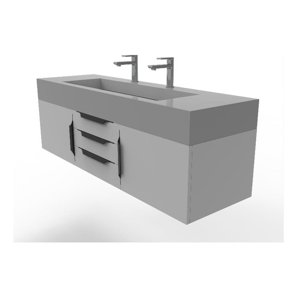 Nile 60" Gray Wood Floating Vanity with Gray Top and Black Trim ...