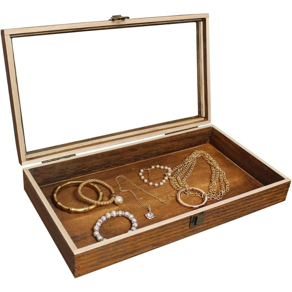 Nile Corp Wood Glass Top Jewelry Display Case Accessories Storage for ...