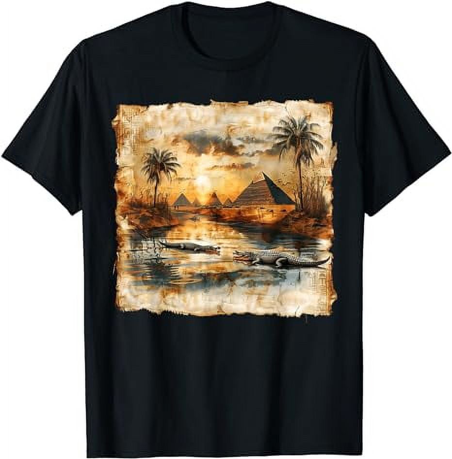 Nile Papyrus Scroll Desert Pyramid Egyptian Art Crocodile T-Shirt ...