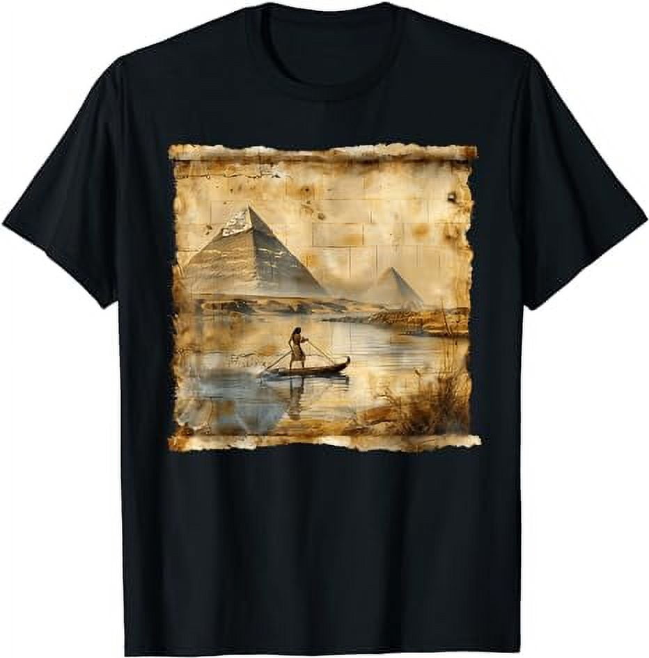 Nile Papyrus Scroll Retro Fisherman Egyptian Art Pyramid T-Shirt ...