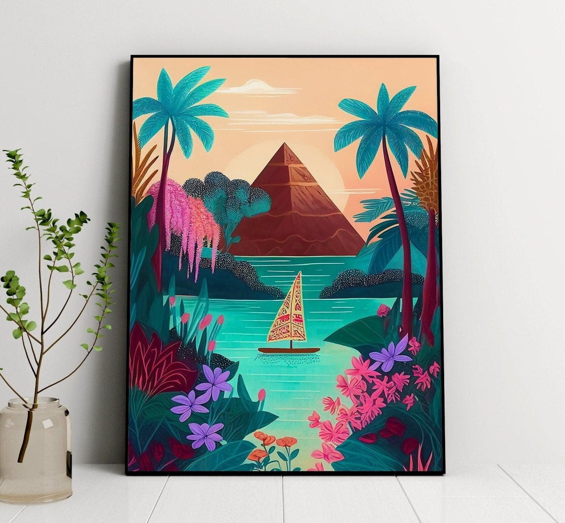 Nile River Pyramid Tropical Egyptian Home Wall Decor, Unframed Paper ...