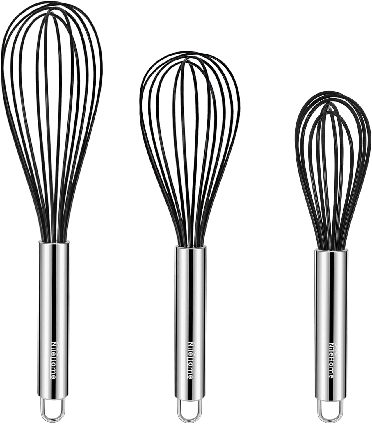 NileHome Stainless Steel Whisk Set 8" 10" 12" Kitchen Whisk Balloon ...