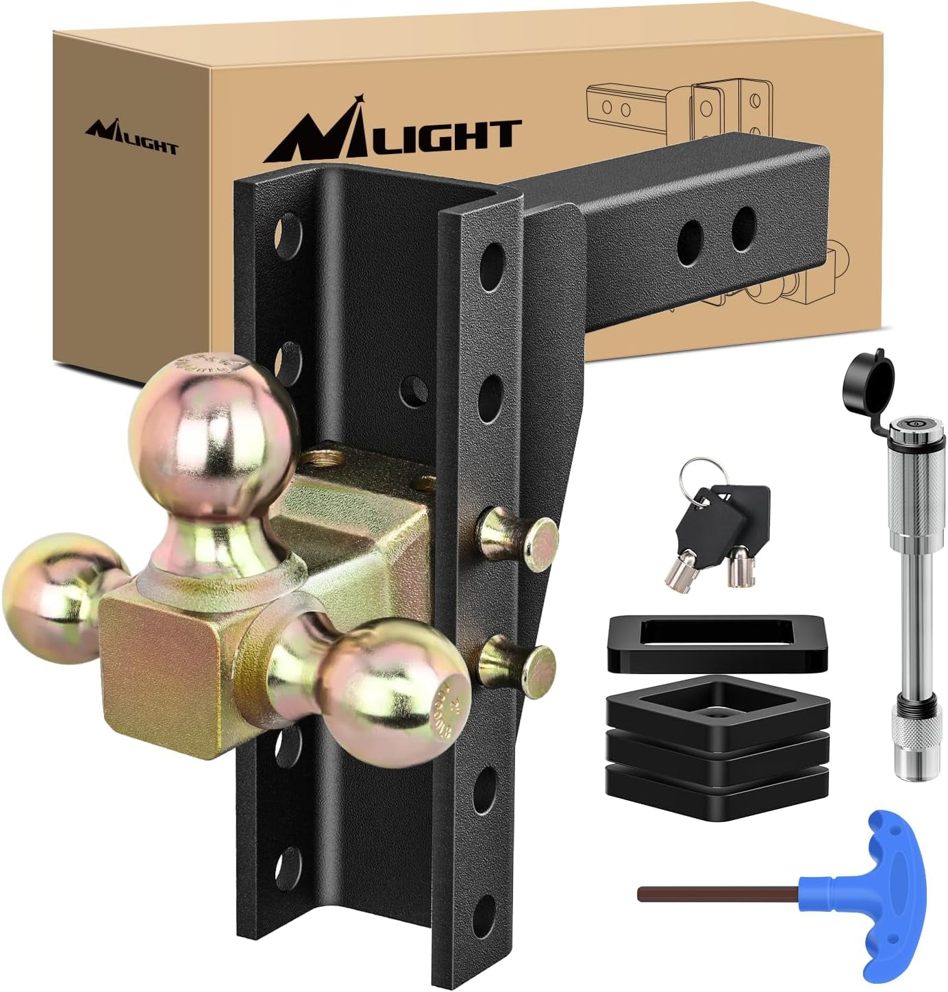 Nilight 10-TON Pintle Hitch for 2-inch Receiver Hook Military Receiver ...