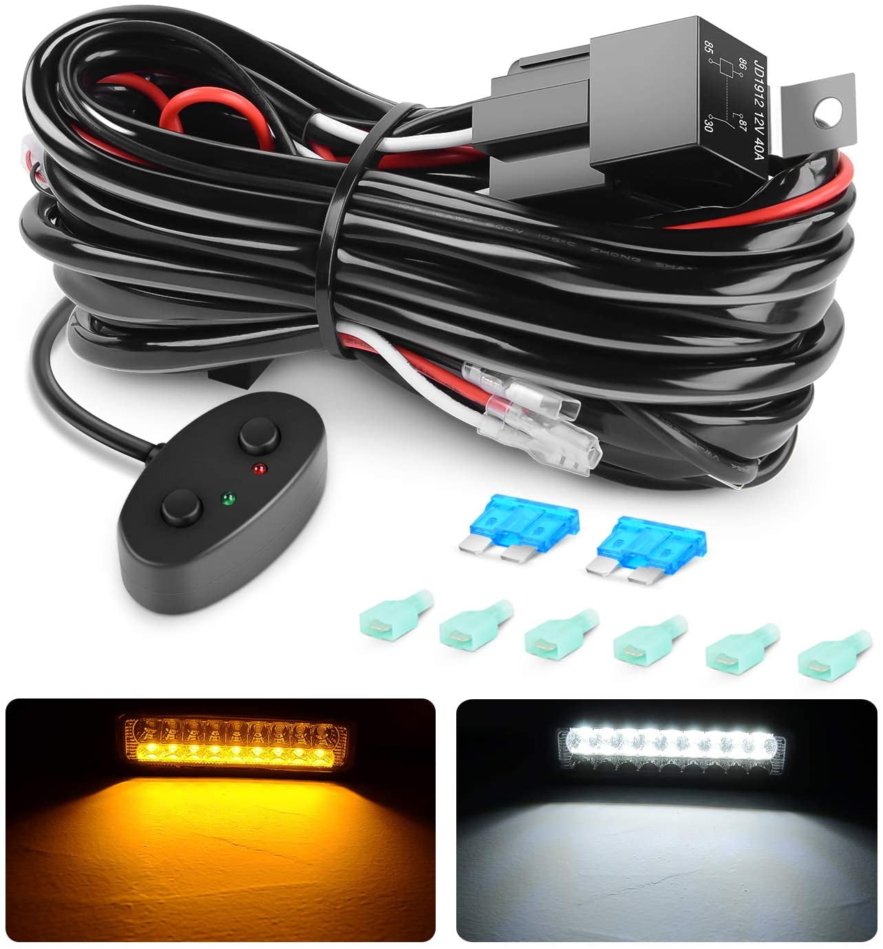 Nilight Amber White Dual Color Light Bar Wiring Harness Kit 16AWG with ...