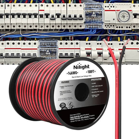 16AWG 100ft CCA Speaker Wire, 2-Conductor Red/Black for Car Audio ...