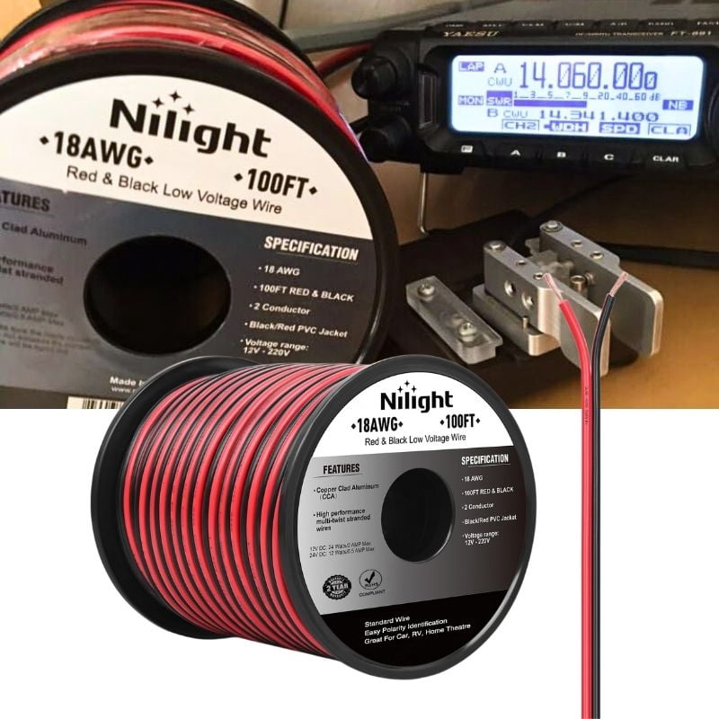 Nilight 100FT 18AWG Copper Clad Aluminum Wire 18/2 Gauge Red Black CCA ...