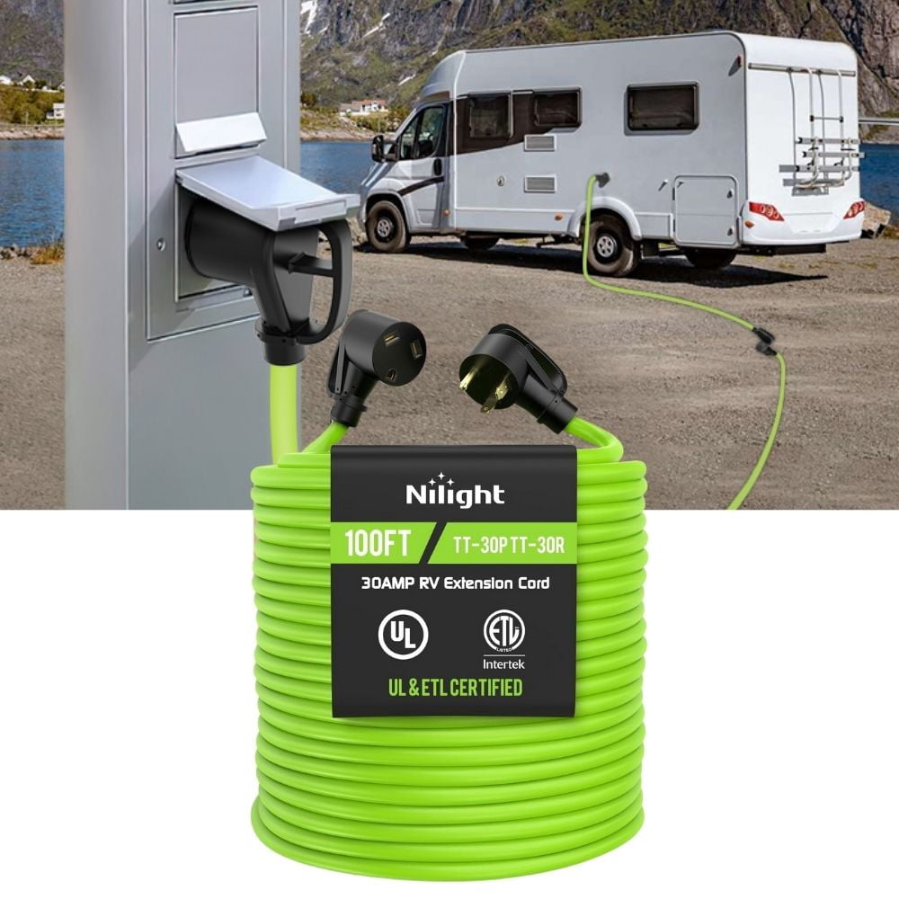 Nilight 100FT 30 Amp RV Extension Cord, 125V Heavy Duty 10/3 Gauge Pure ...
