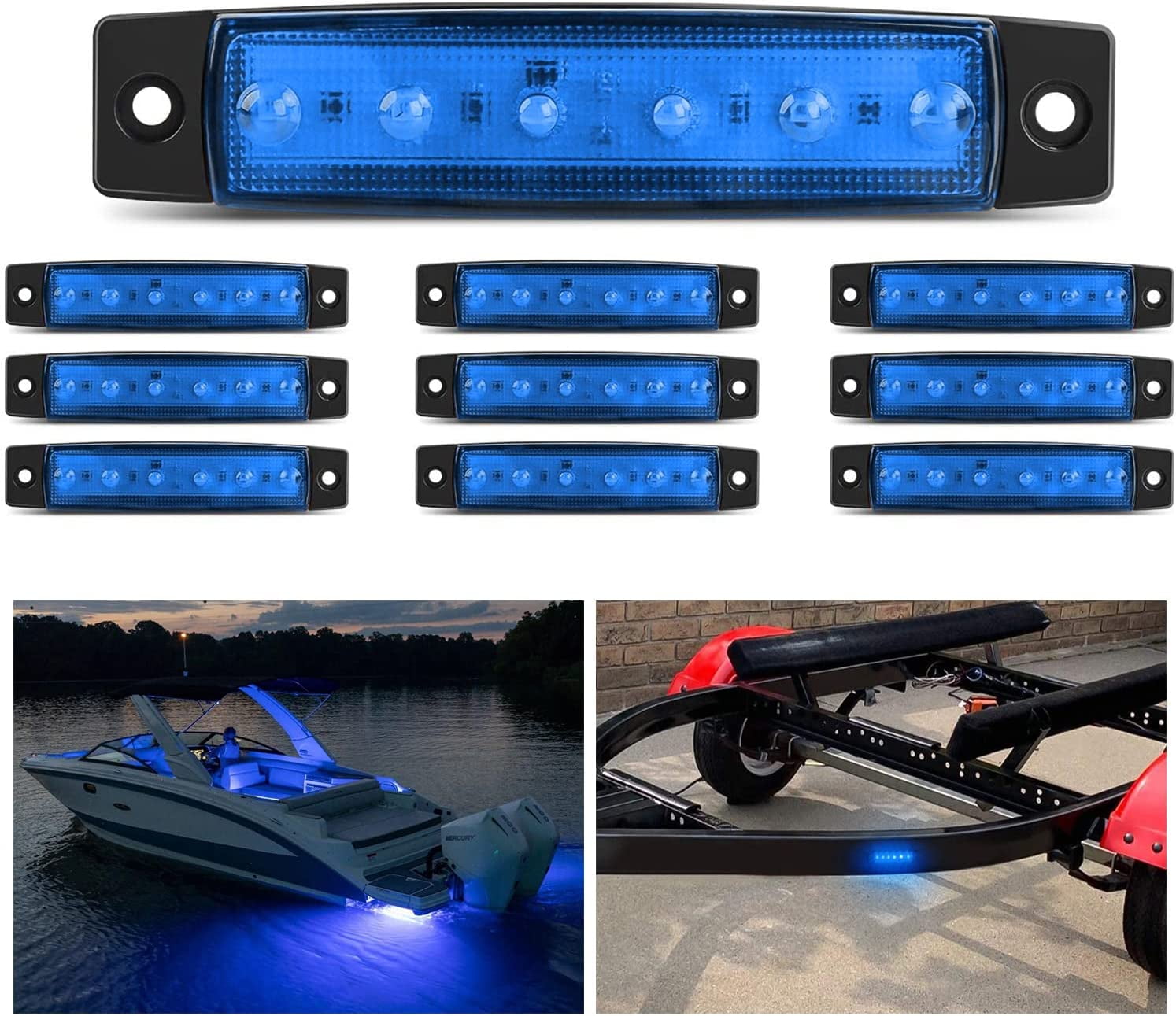 Nilight 10Pcs 3.8” 6 Led Blue Indicator Light Truck Camper Side Marker ...