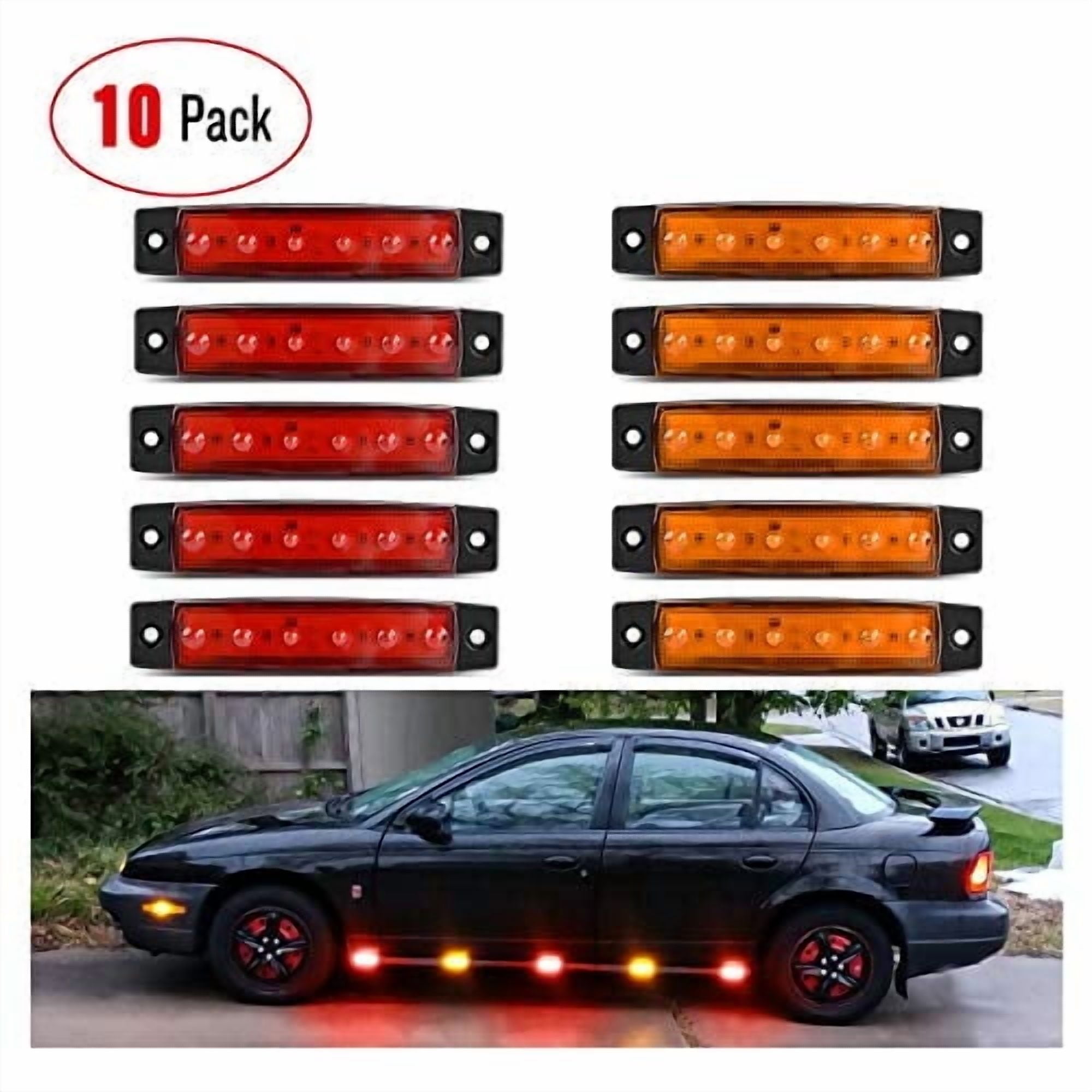 Nilight 10Pcs Amber Red 3.8” 6 Led Amber Side Marker Light Indicator ...