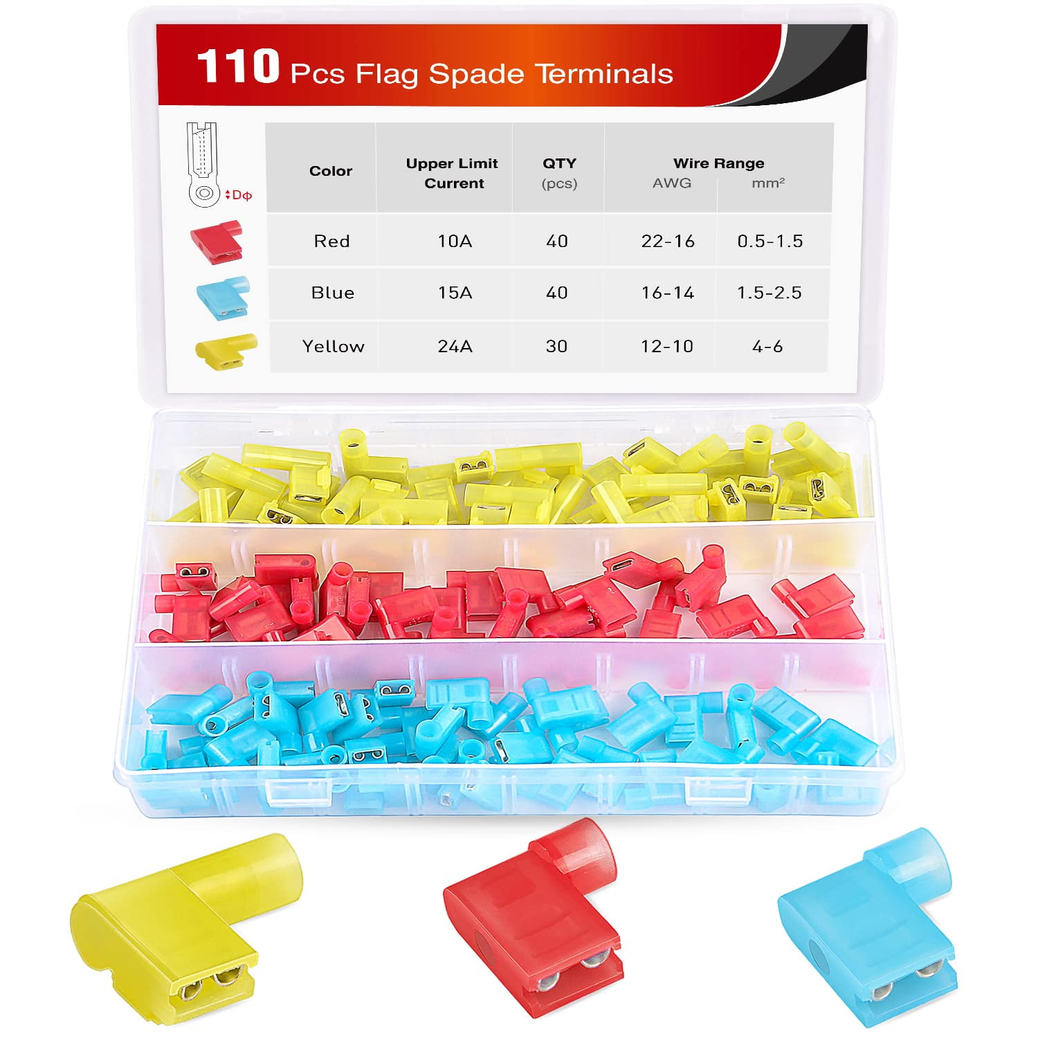 Nilight 50047R 110pcs Nylon Flag Spade Female Insulated Quick ...