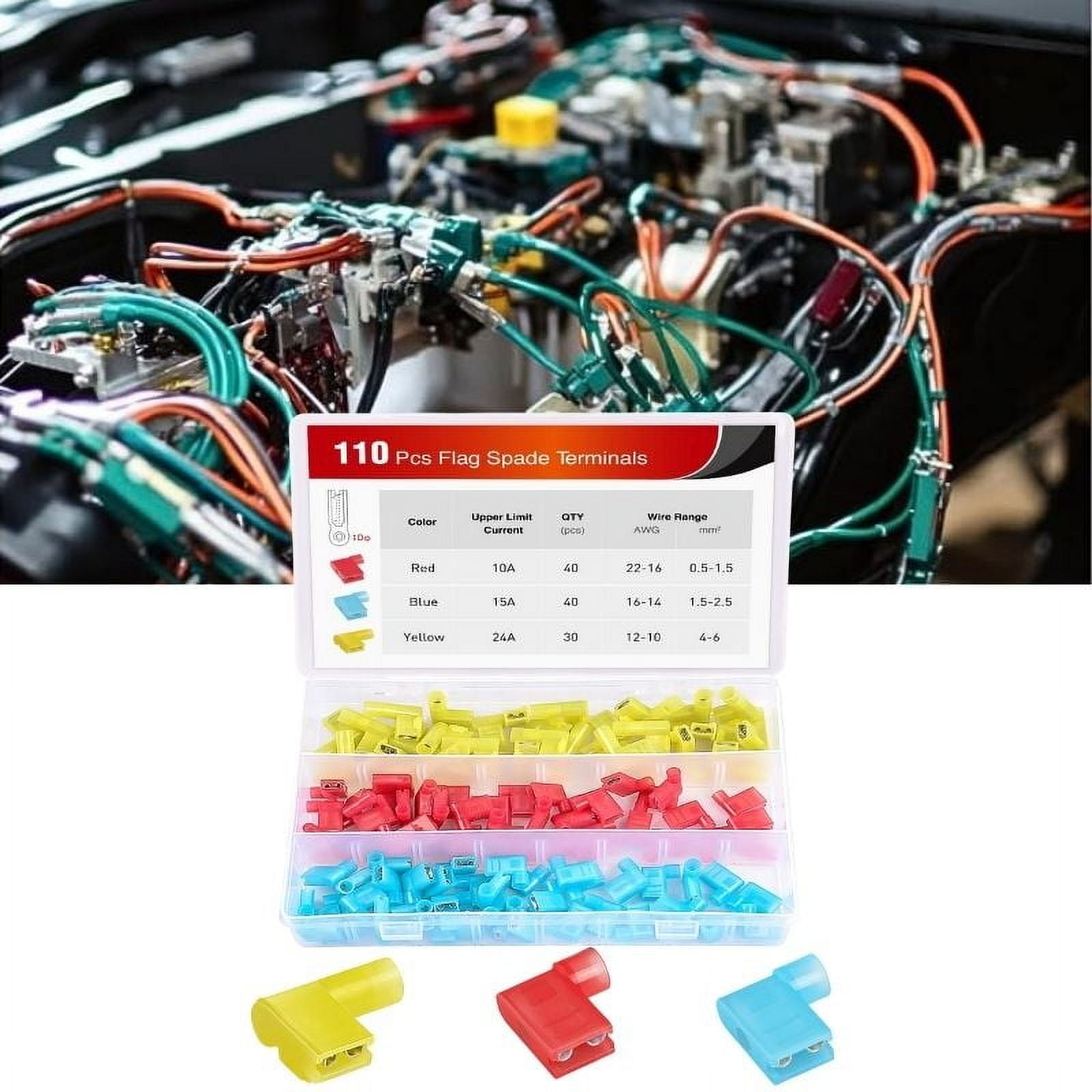 Nilight 110Pcs Nylon Flag Spade Female Insulated Quick Disconnects 22-18 16-14 12-10 Gauge Flag ...