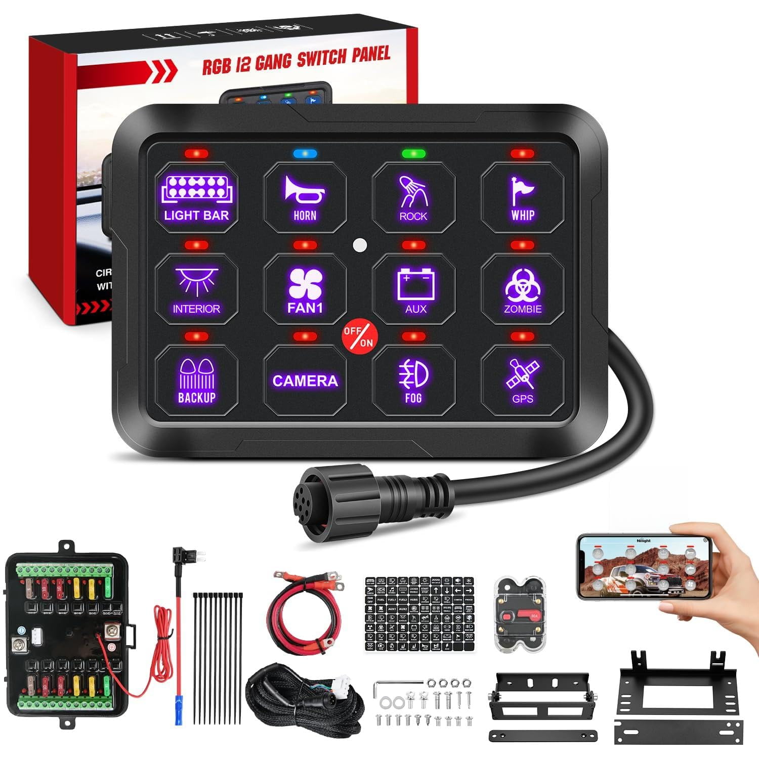 Nilight 12 Gang Switch Panel 12V 24V Universal Circuit Control Relay ...