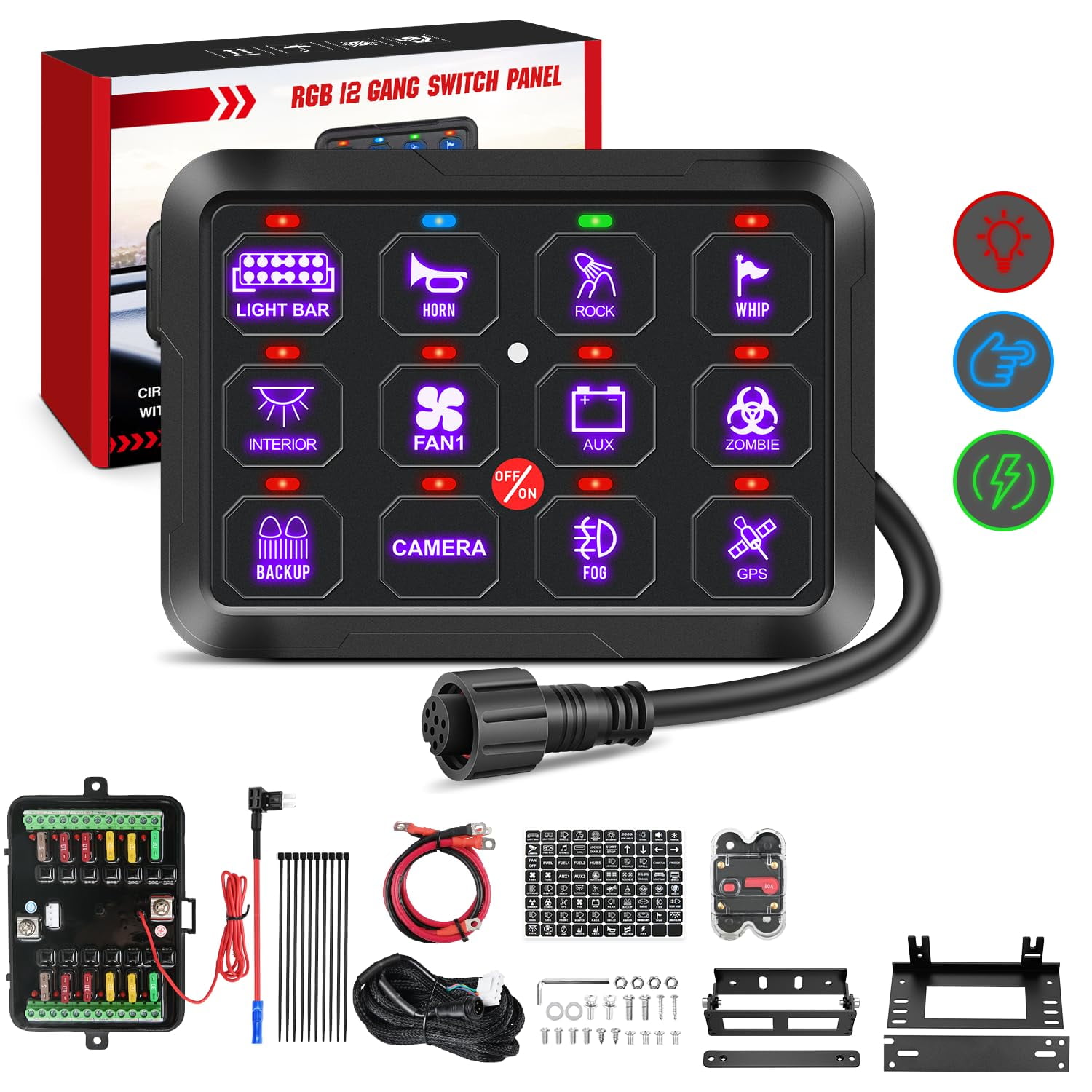 Nilight 12 Gang Switch Panel 12V 24V Universal Circuit Control Relay ...