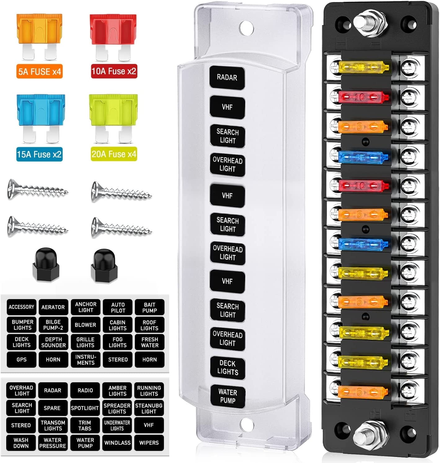 Nilight 12 Way Fuse Block with Negative Bus 12V Blade Fuse Holder ATC ...
