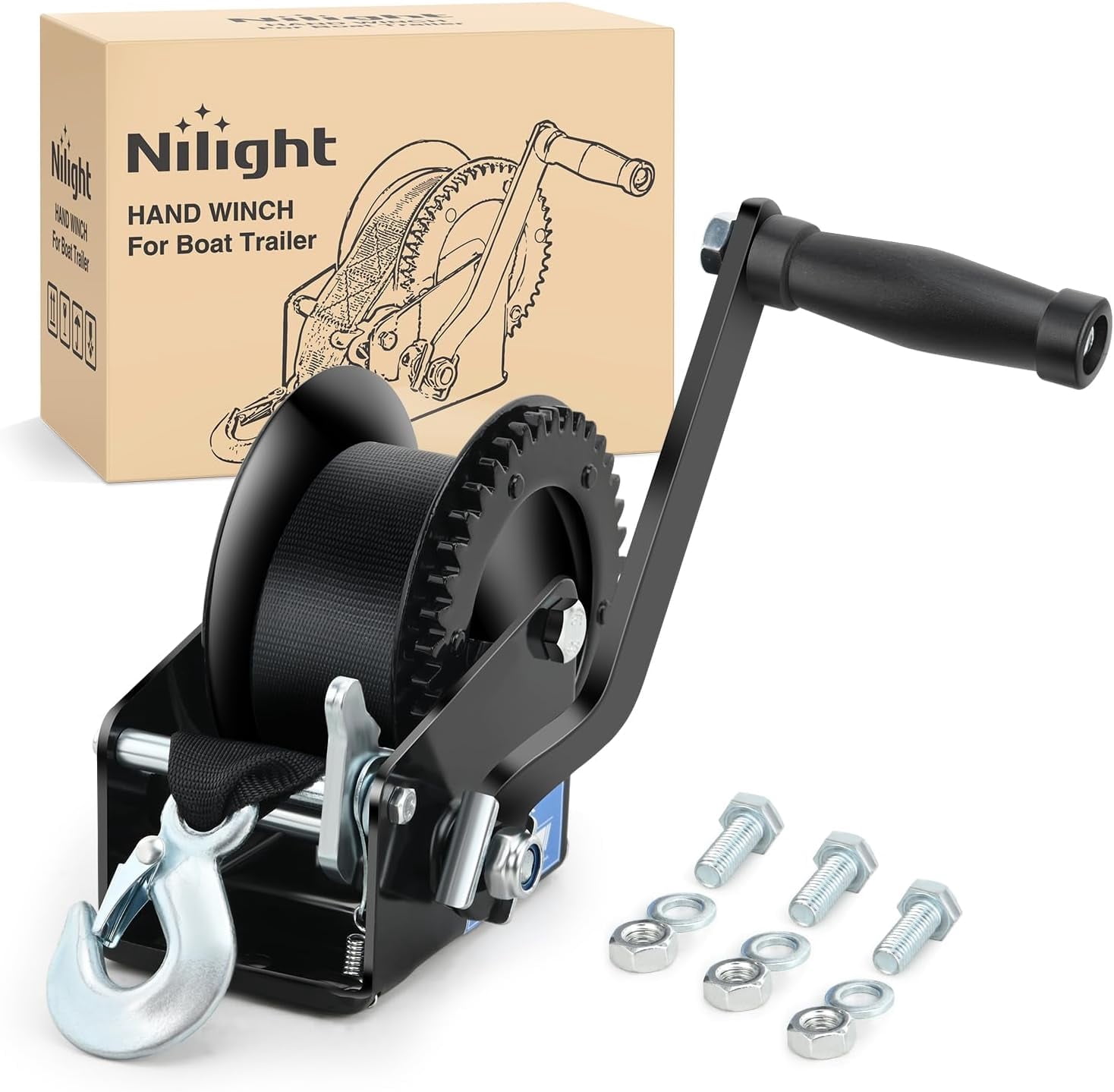 Nilight 1200 Lbs Hand Crank Heavy Duty Boat Trailer Winches with 23Ft ...