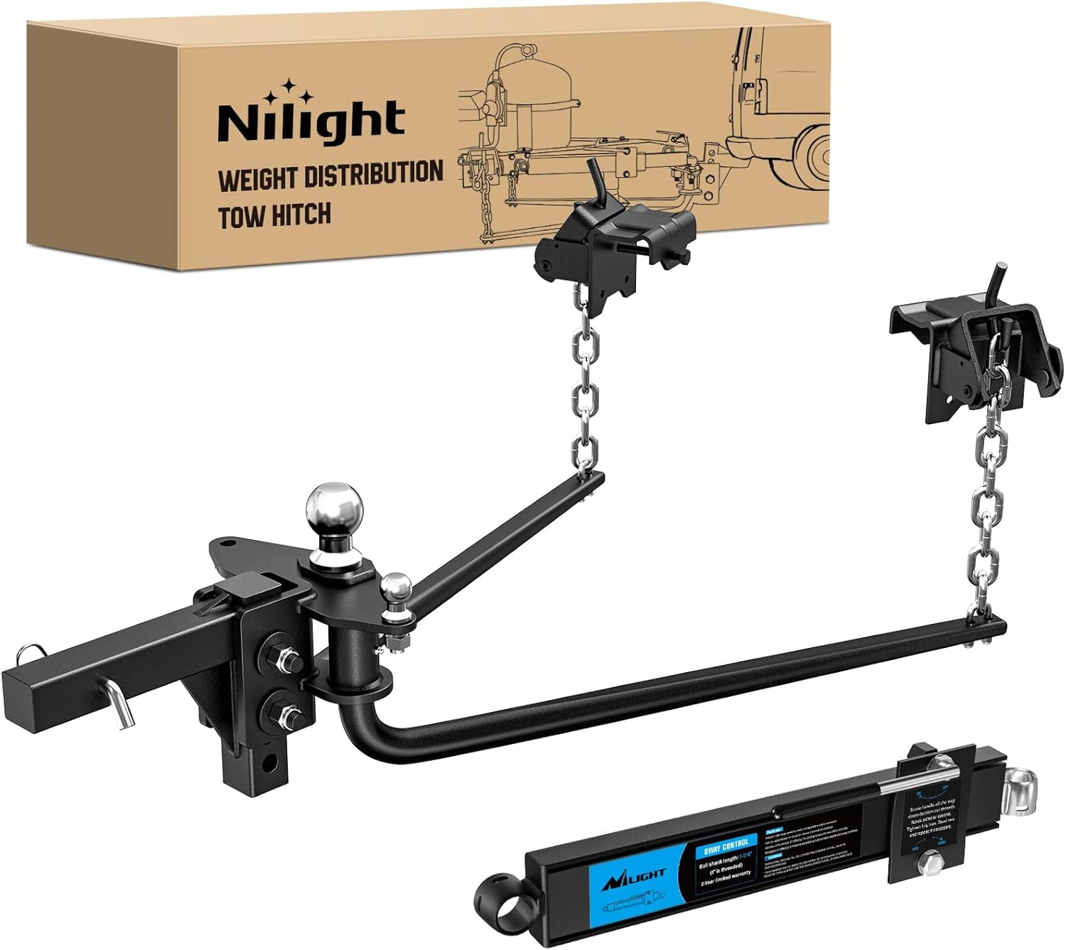 Nilight 1200 lbs Round Bar Weight Distributing Hitches Kit with ...