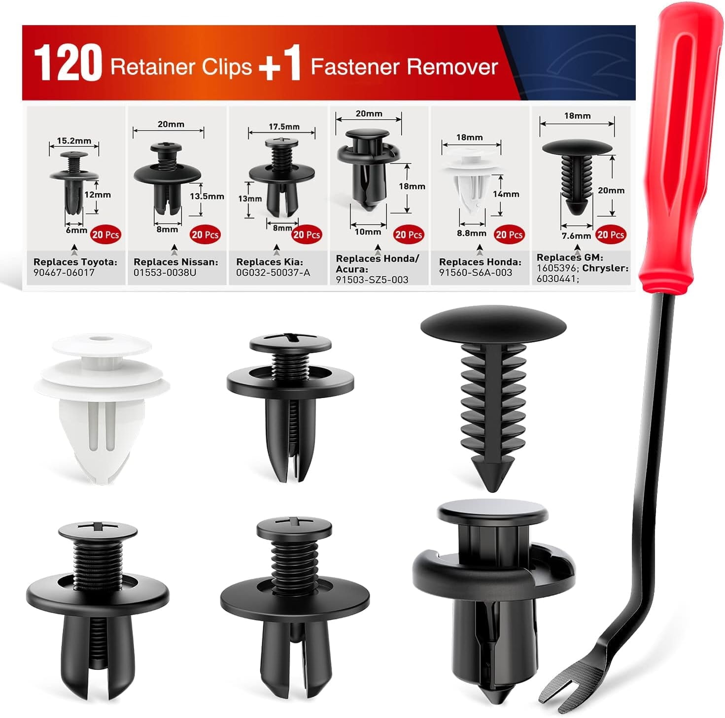 Nilight 120PCS Car Retainer Clips Fastener Remover 6mm 7.6mm 8mm 8 ...