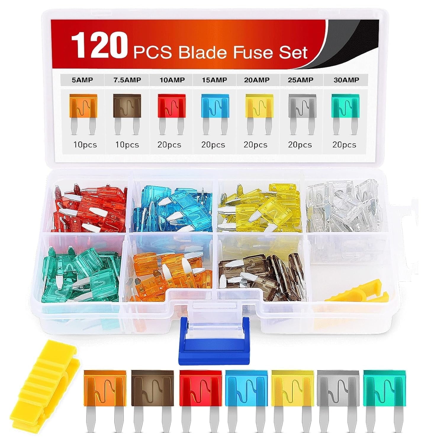 Nilight 120Pcs Blade Fuses Assortment 5, 7.5, 10, 15, 20, 25, 30 AMP ...