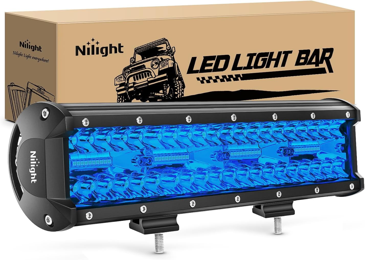 Nilight 12Inch LED Light Bar Blue Triple Row 240W Spot & Flood Combo 30000LM Driving Boat Led ...