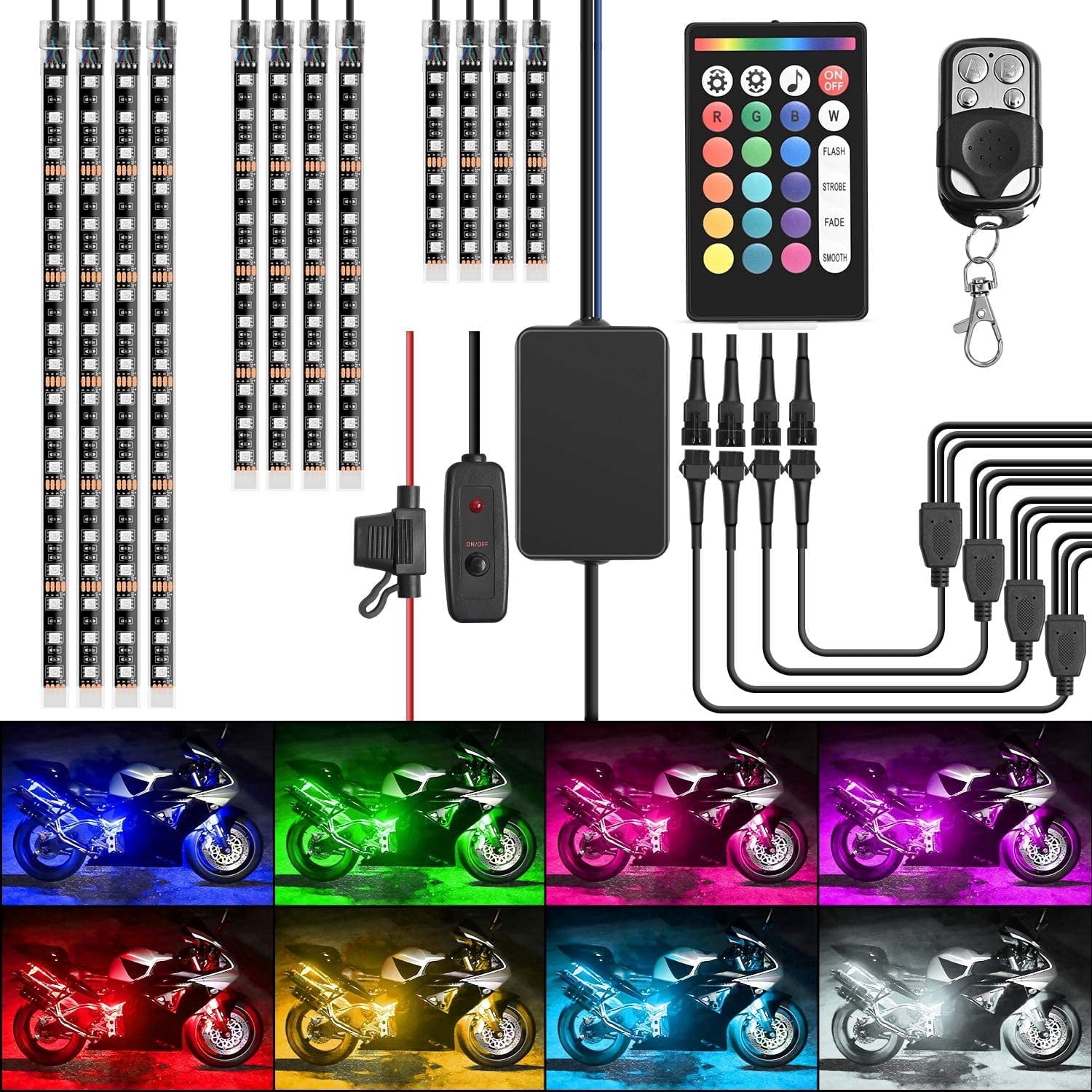 Nilight 12Pcs Motorcycle RGB Led Light Kit Waterproof Multi-Color ...