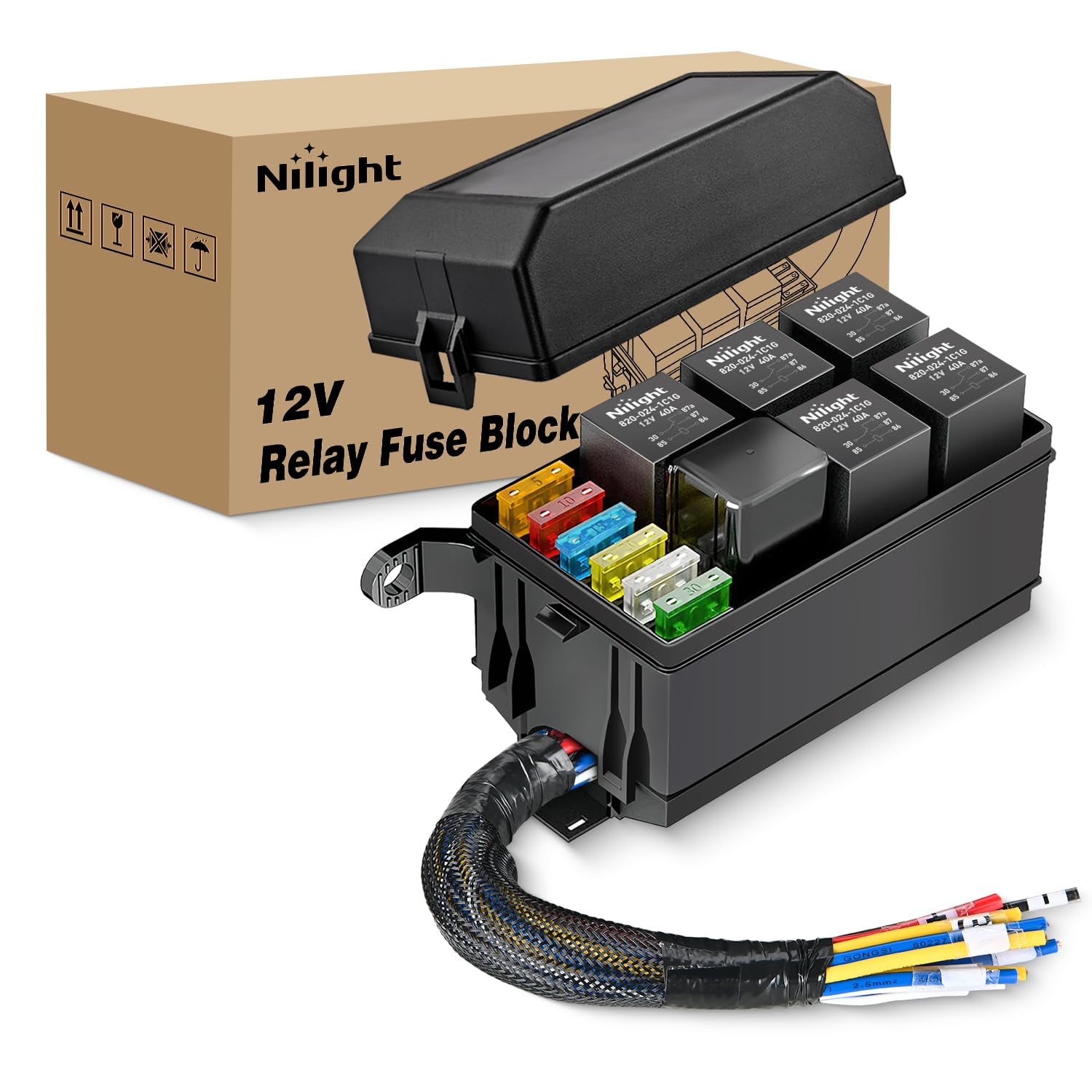 Nilight 12V Fuse Relay Box 6 Relays 6 Slots ATC/ATO Blade Fuse Holder ...