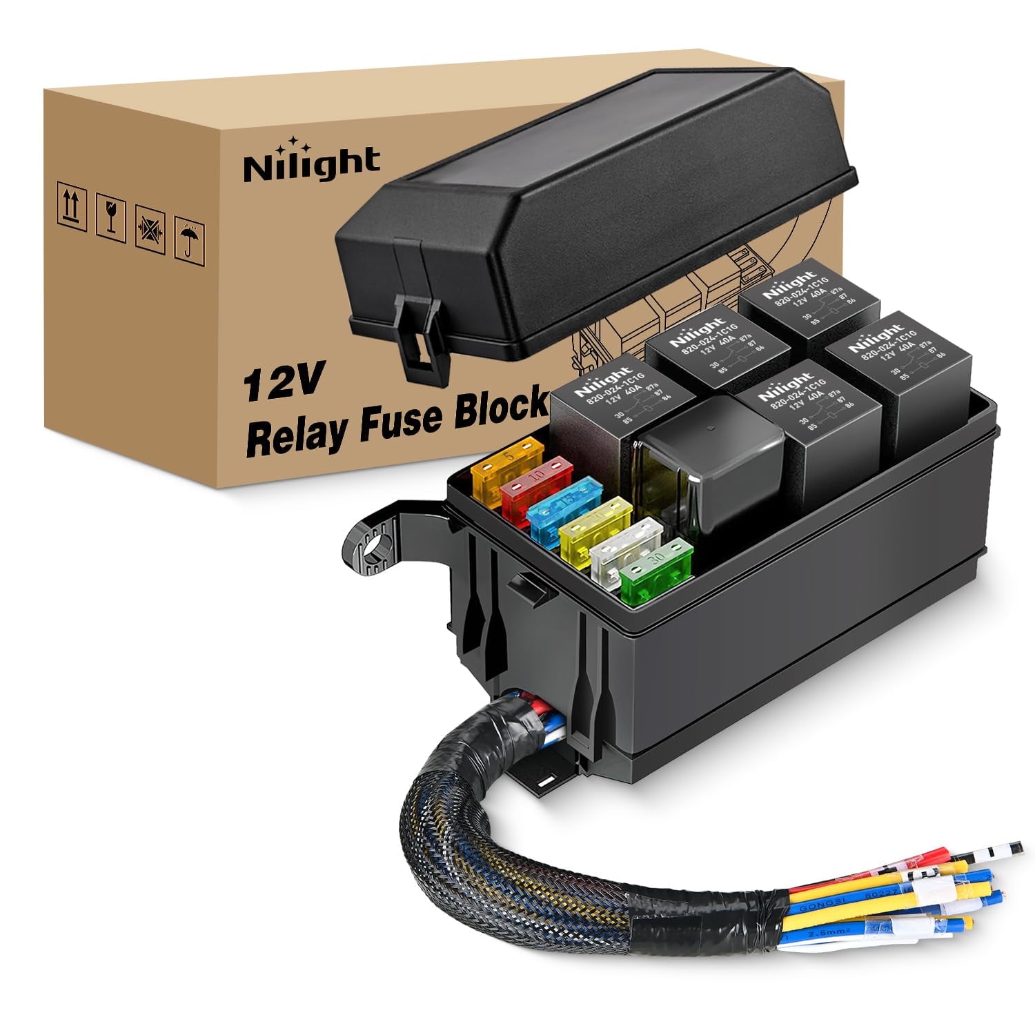 Nilight 12V Fuse Relay Box 6 Relays 6 Slots ATC/ATO Blade Fuse Holder ...