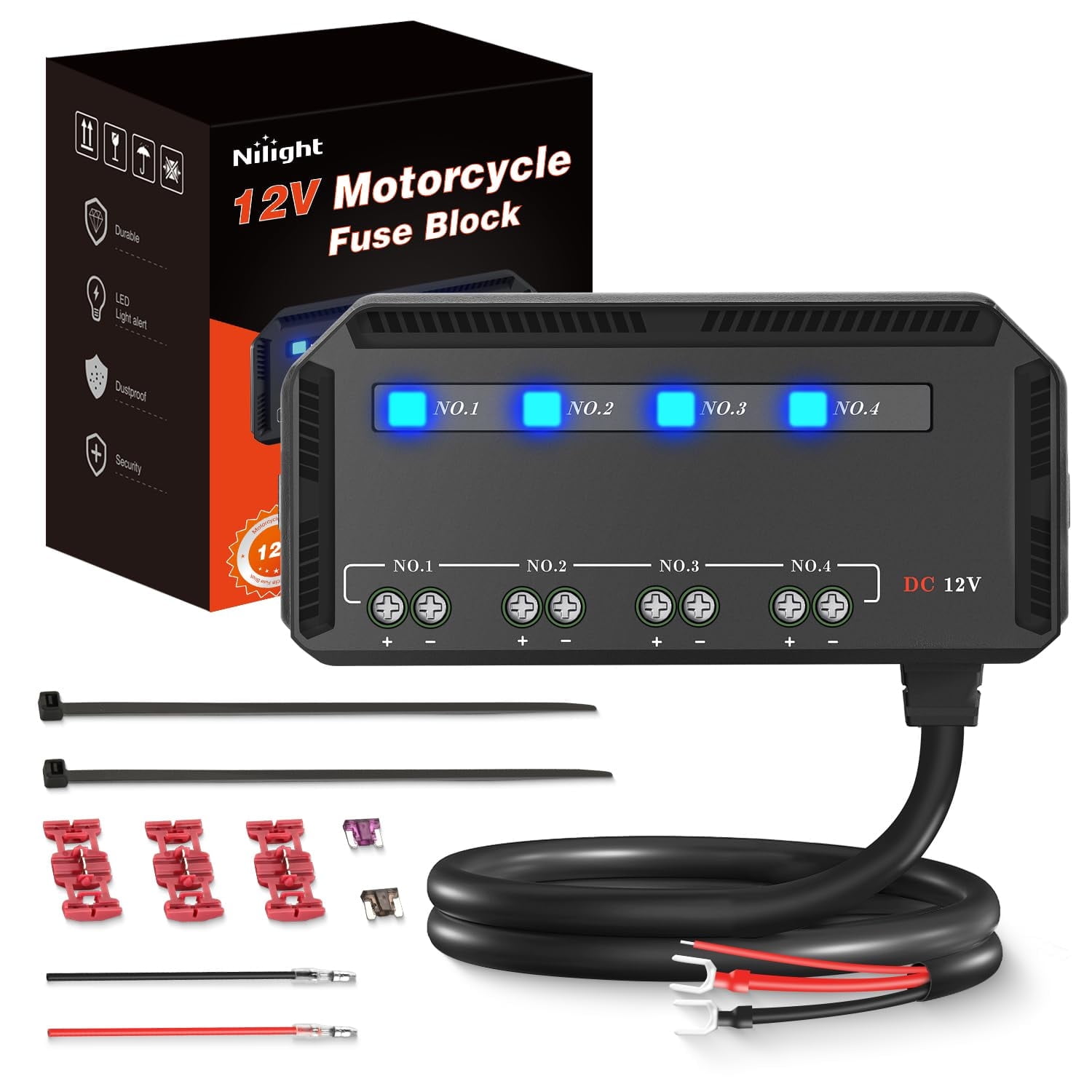 Nilight 12V Motorcycle Fuse Box 20A Low Profile Terminal Block Fuse ...