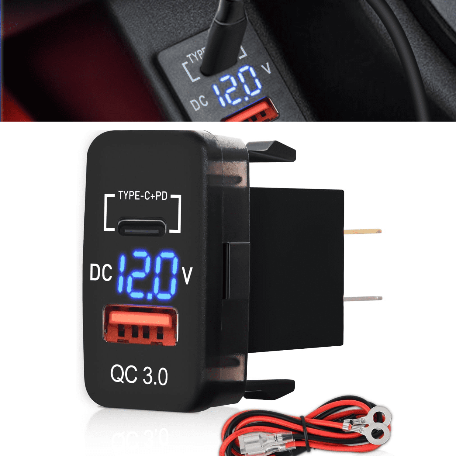 Nilight 12V Rocker Switch USB Charger with PD Type-C & QC3.0, LED ...