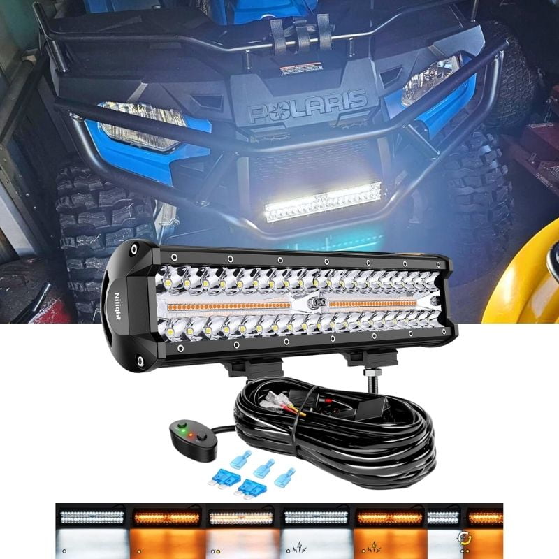 Nilight 12inch 300W Led Light Bar Spot Flood Amber White Strobe 6 Modes with Memory Function Off ...