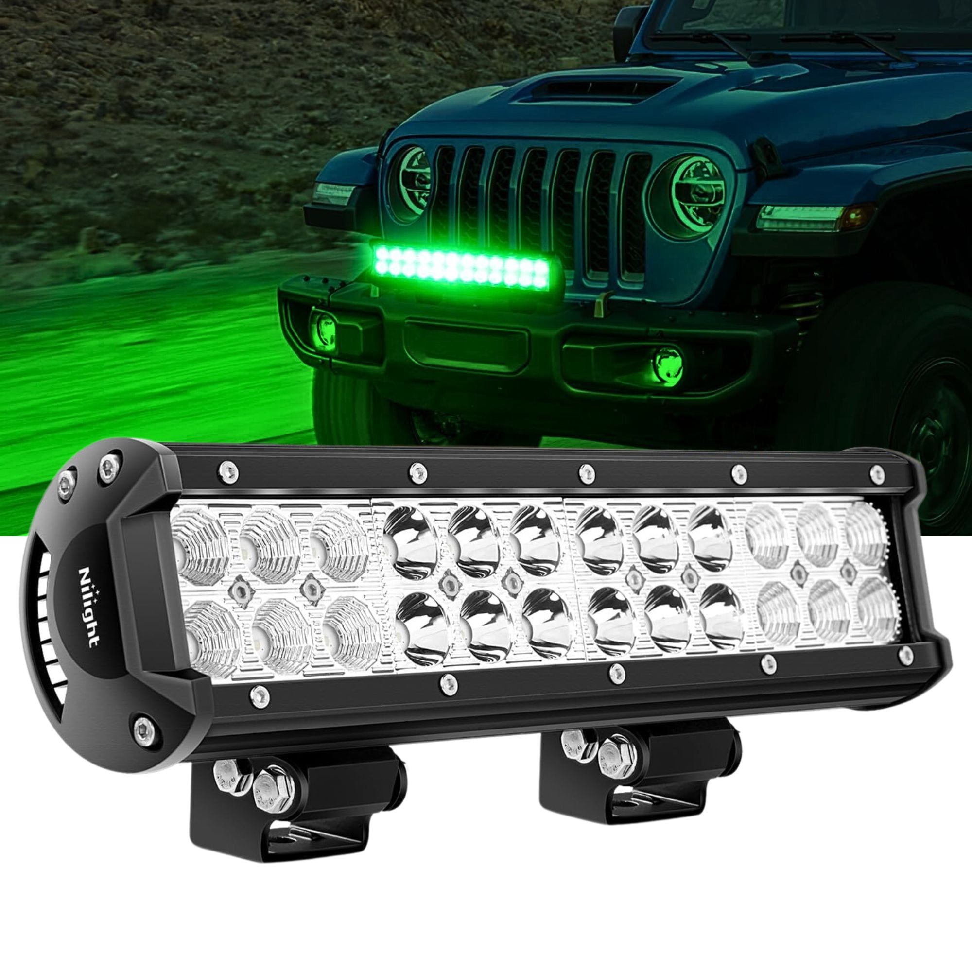 12" LED Light Bar 72W Green Beam, Off-Road Driving Light Spot Flood ...