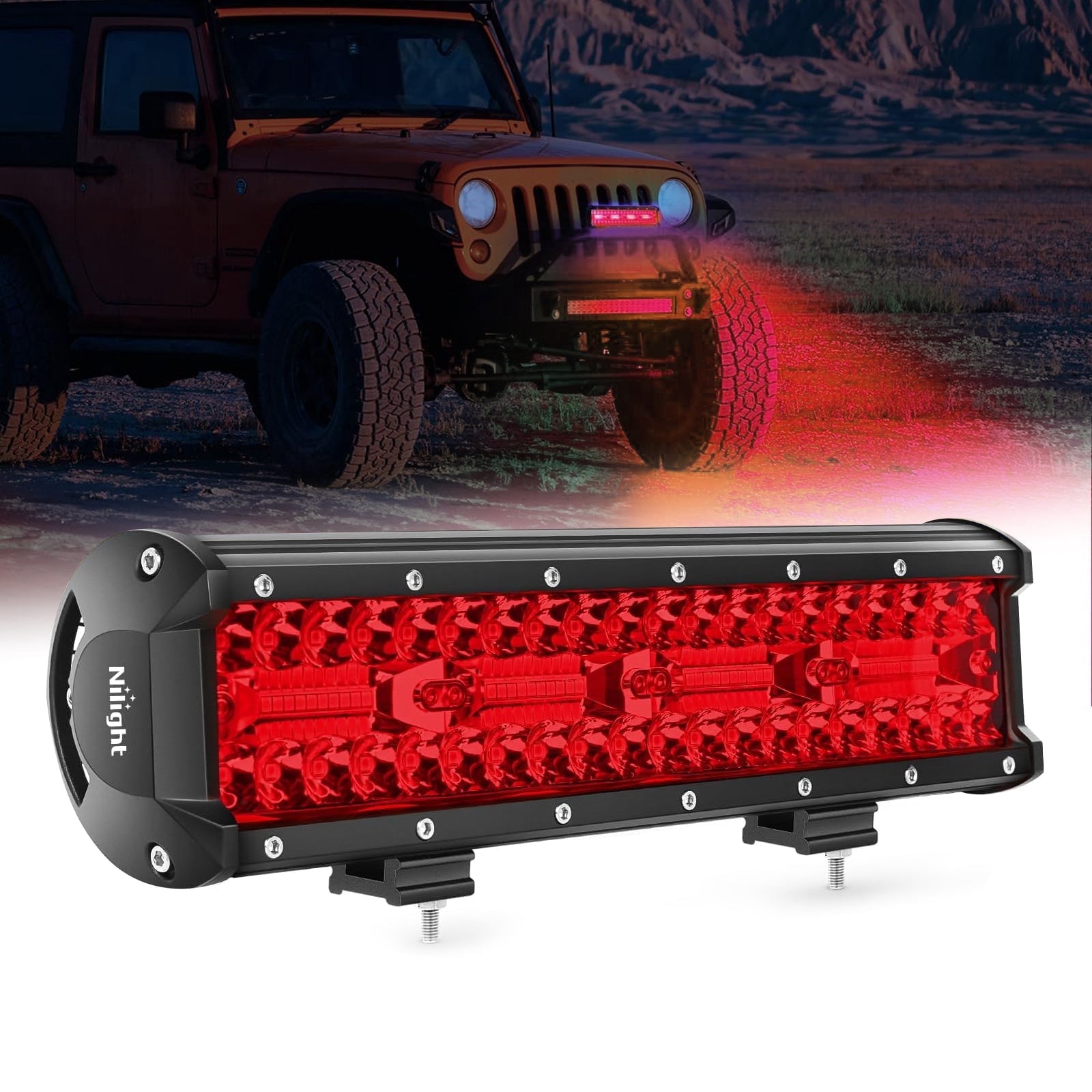 Nilight 12inch Red Triple Row 240W Spot & Flood Combo Light Bar 30000LM ...