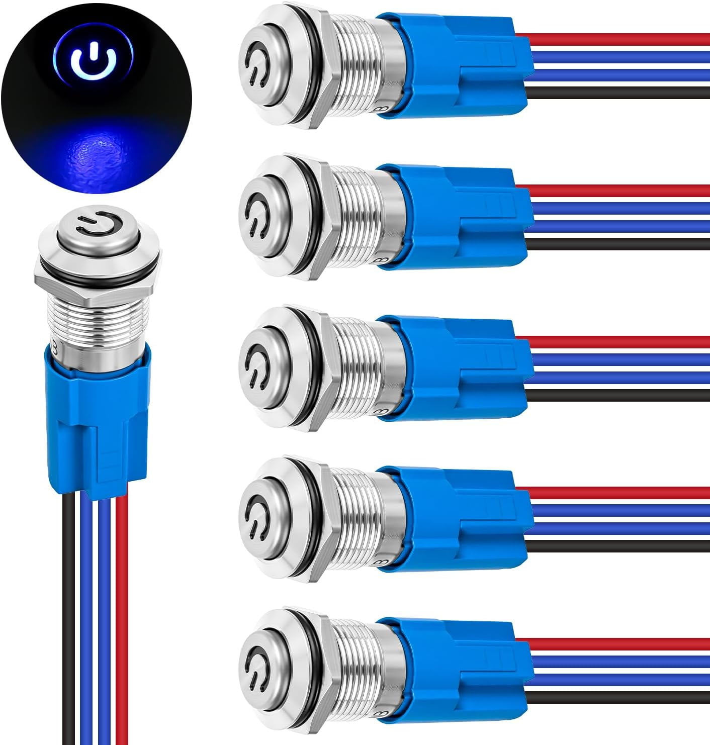 Nilight 12mm Latching Push Button Switch 6pcs LED Blue Waterproof Small ...