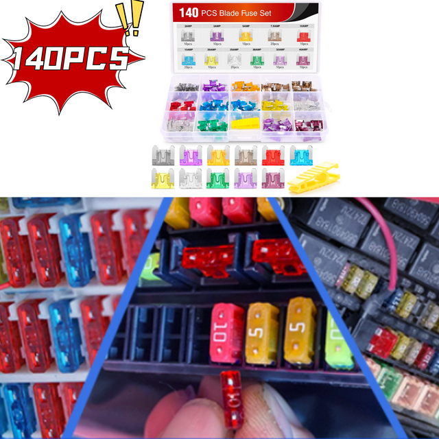 140Pcs 2A 3A 5A 7.5A 10A 15A 20A 25A 30A 35A 40A Mini Blade Fuse ...