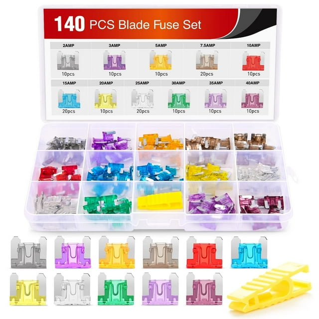 Nilight 140Pcs Low Profile Mini Blade Fuse Assortment, 2A 3A 5A 7.5A 10A 15A 20A 25A 30A 35A 40A ...