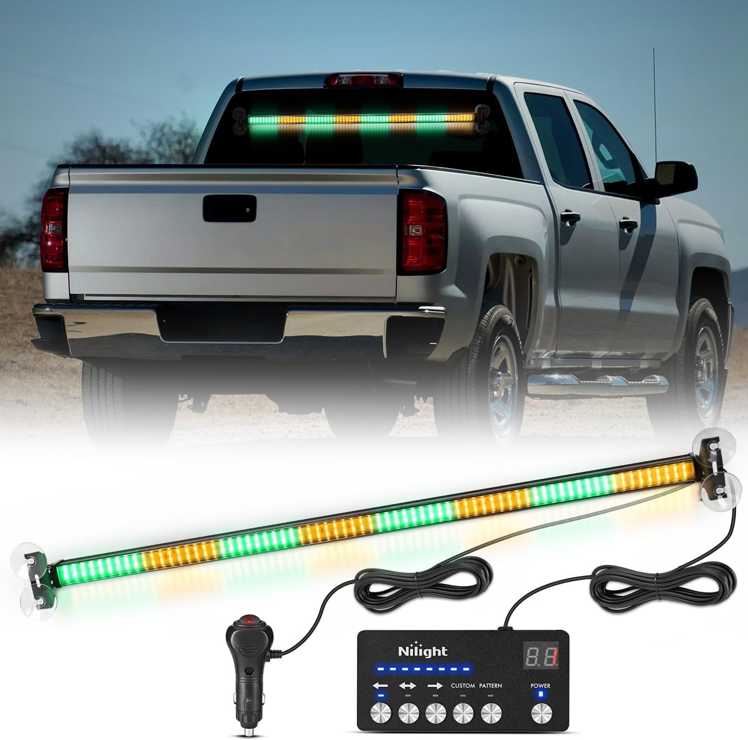 Nilight 144LED Vehicle Safety Light Bar with Controller, Amber Green ...