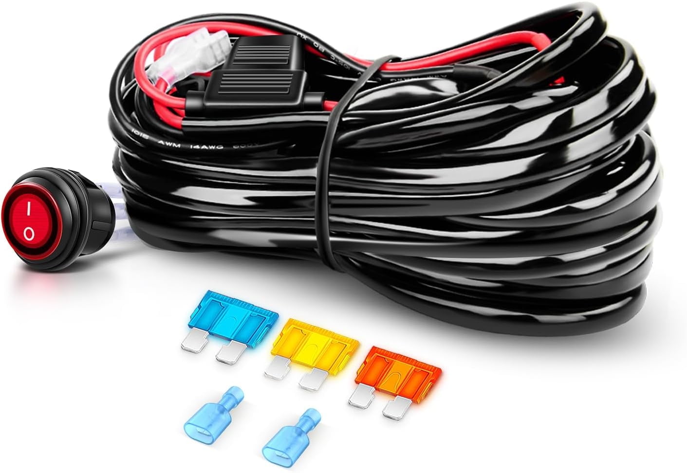 Nilight 14AWG Wiring Harness Kit - 1 Lead Heavy Duty 12V On-Off Switch ...