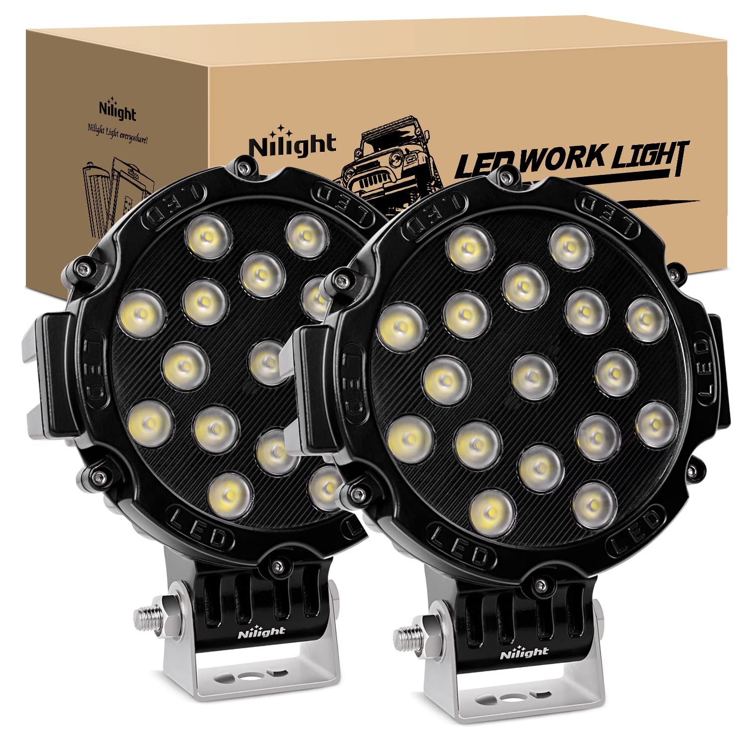 Nilight - 15023FB-B Led MMF7 Light Bar 2PCS 7" 51w 5100LM Black Round ...