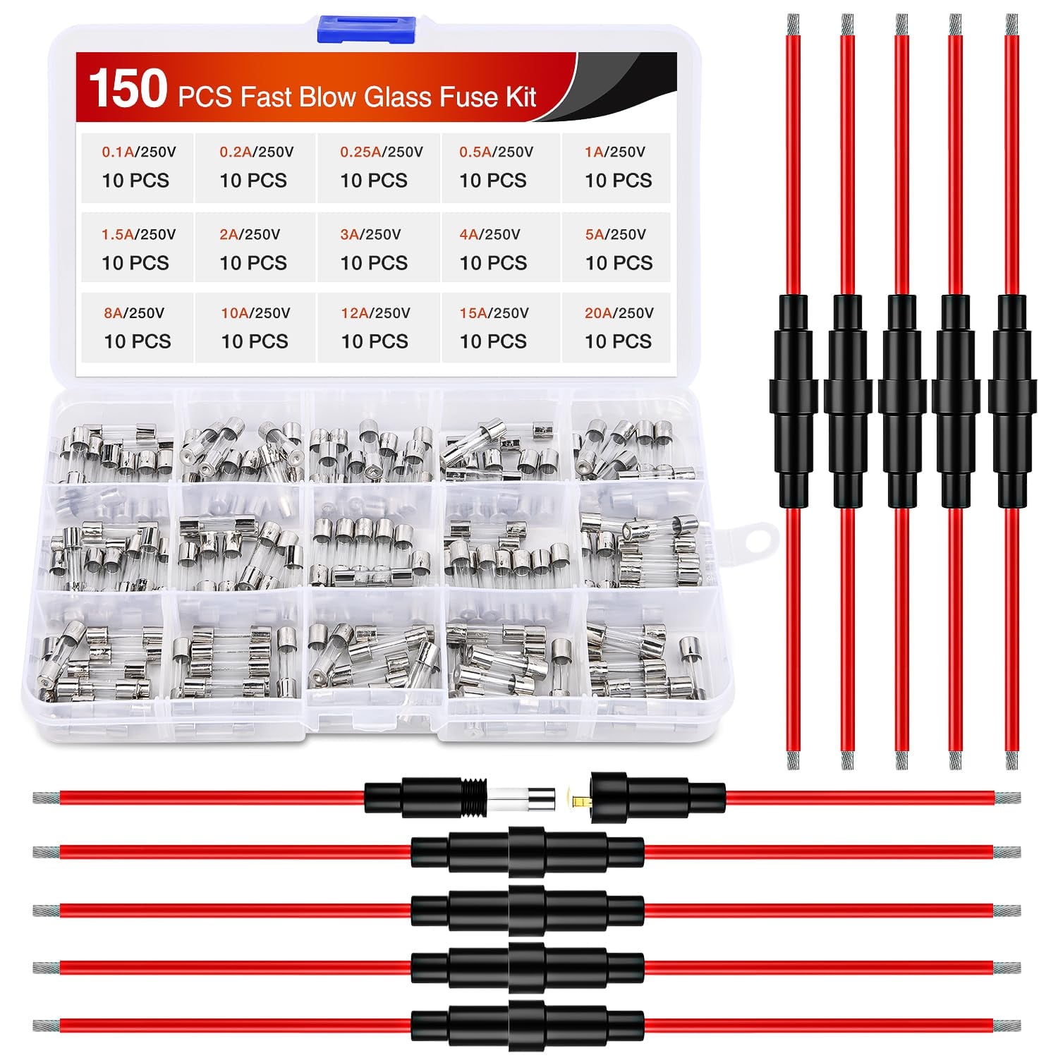 Nilight 150PCS Fast Blow Glass Fuses with 10PCS 5x20mm Inline Fuse ...