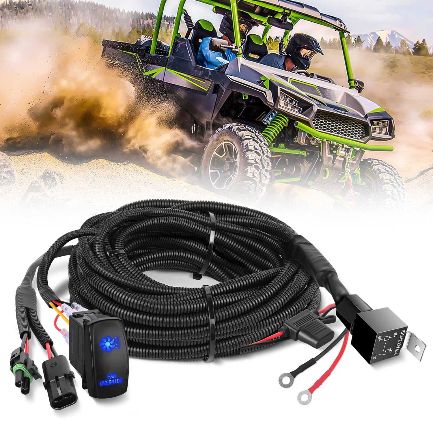 Nilight 16AWG ATV UTV Fan Override Switch Kit Wiring Harness Relay 5PIN ...
