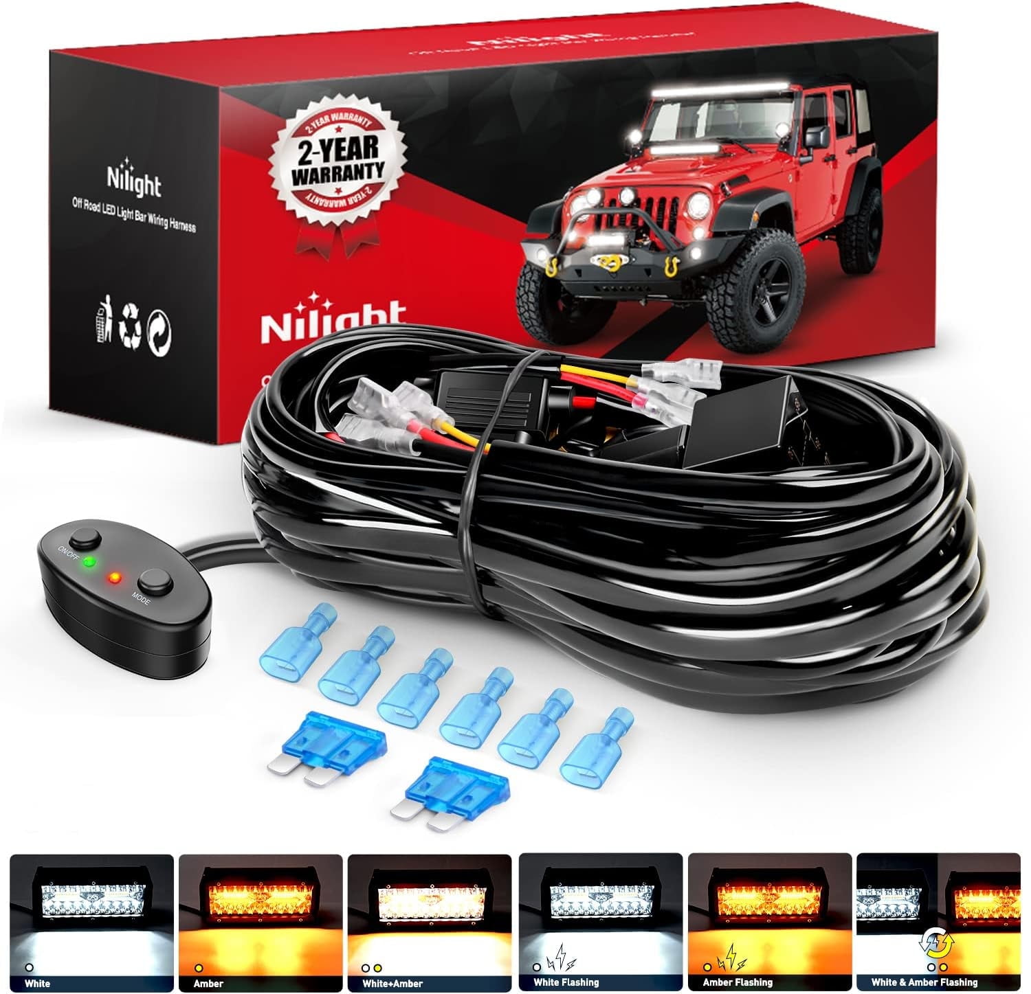 Nilight 16AWG Wiring Harness Kit 2 Leads Specially Customized for 6 ...