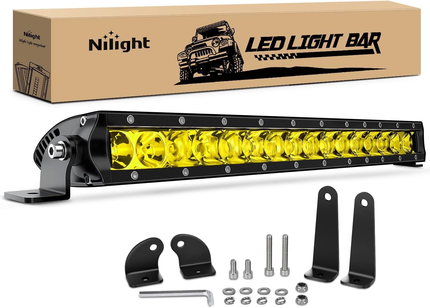 Nilight 17 Inch Amber Single Row Led Light Bar Super Slim 80W LED Work ...