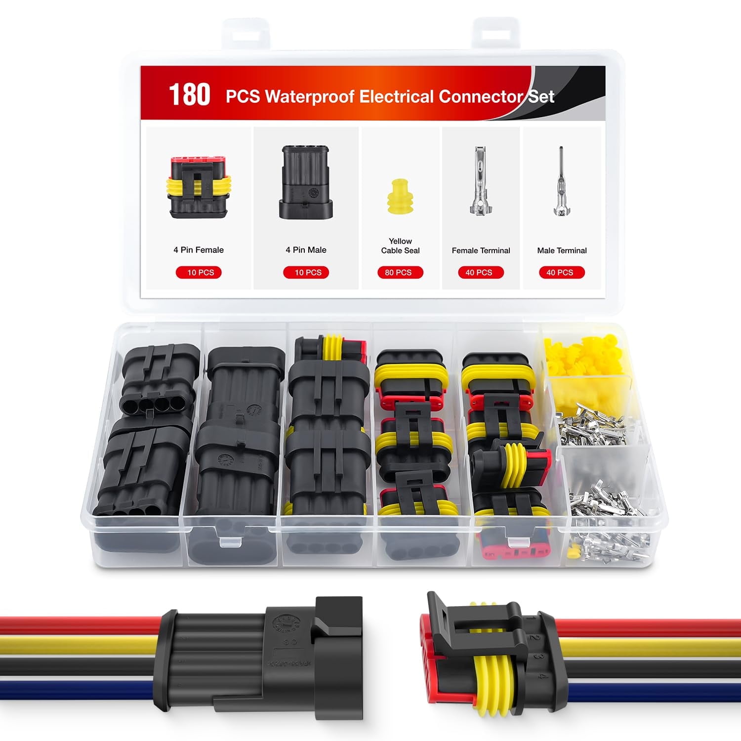 Nilight 180PCS 4 Pin Electrical Connector ‎Plug Male Female Terminal ...