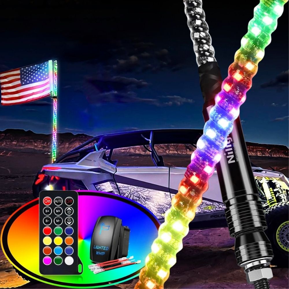 Nilight 1PC 4FT Spiral RGB Led Whip Light w/RGB Chasing/Dancing Light ...