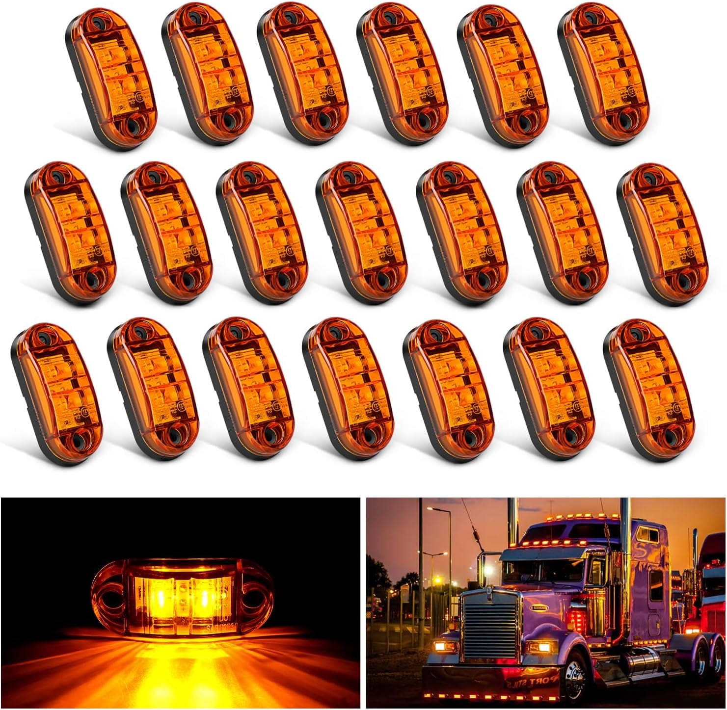 Nilight 2.5inch Oval Side Marker Light 20Pcs Amber 2 Diode Led Trailer ...