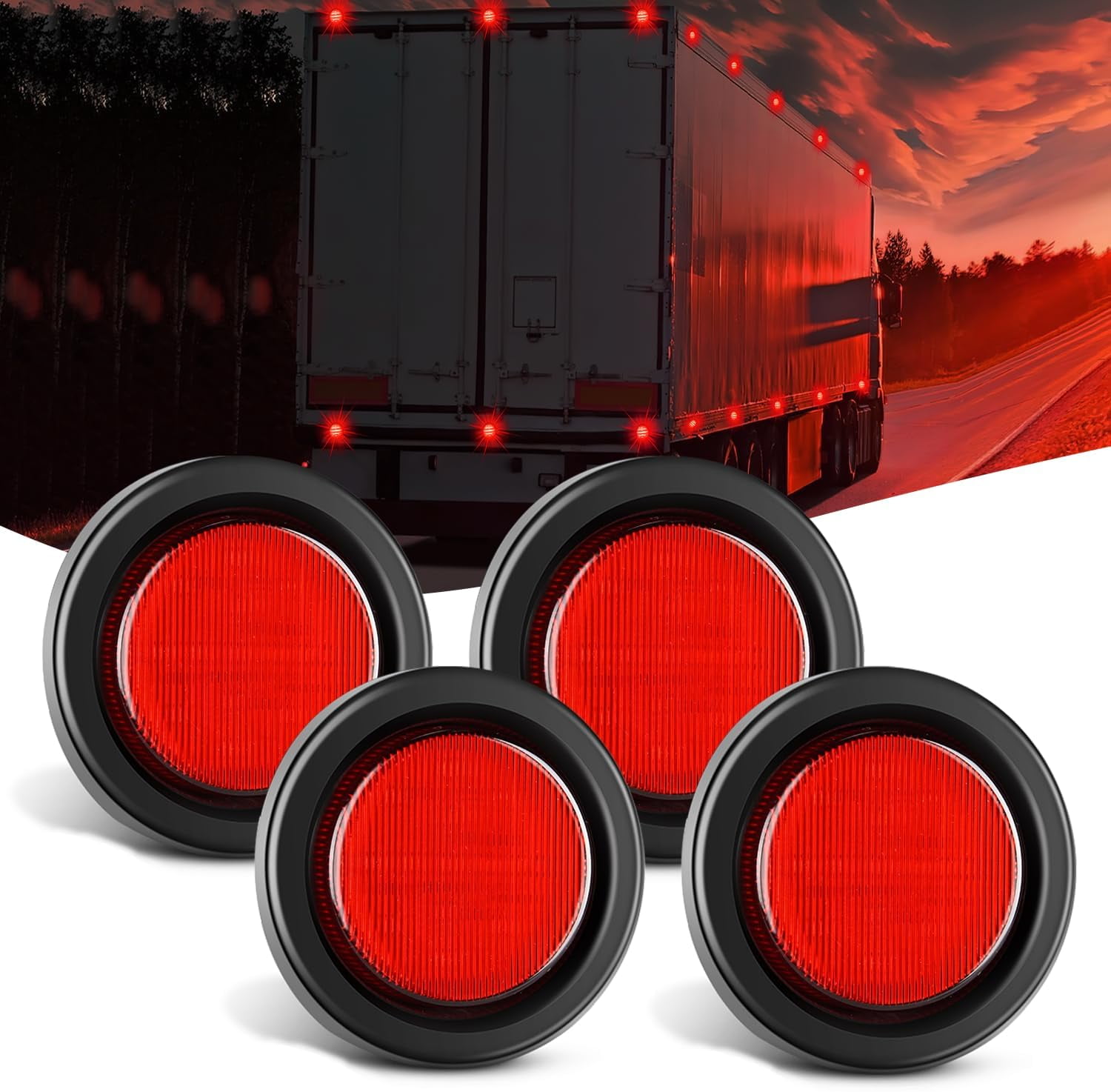 Nilight 2.5inch Round Marker Light 4Pcs Red 13Led Marker Clearance ...