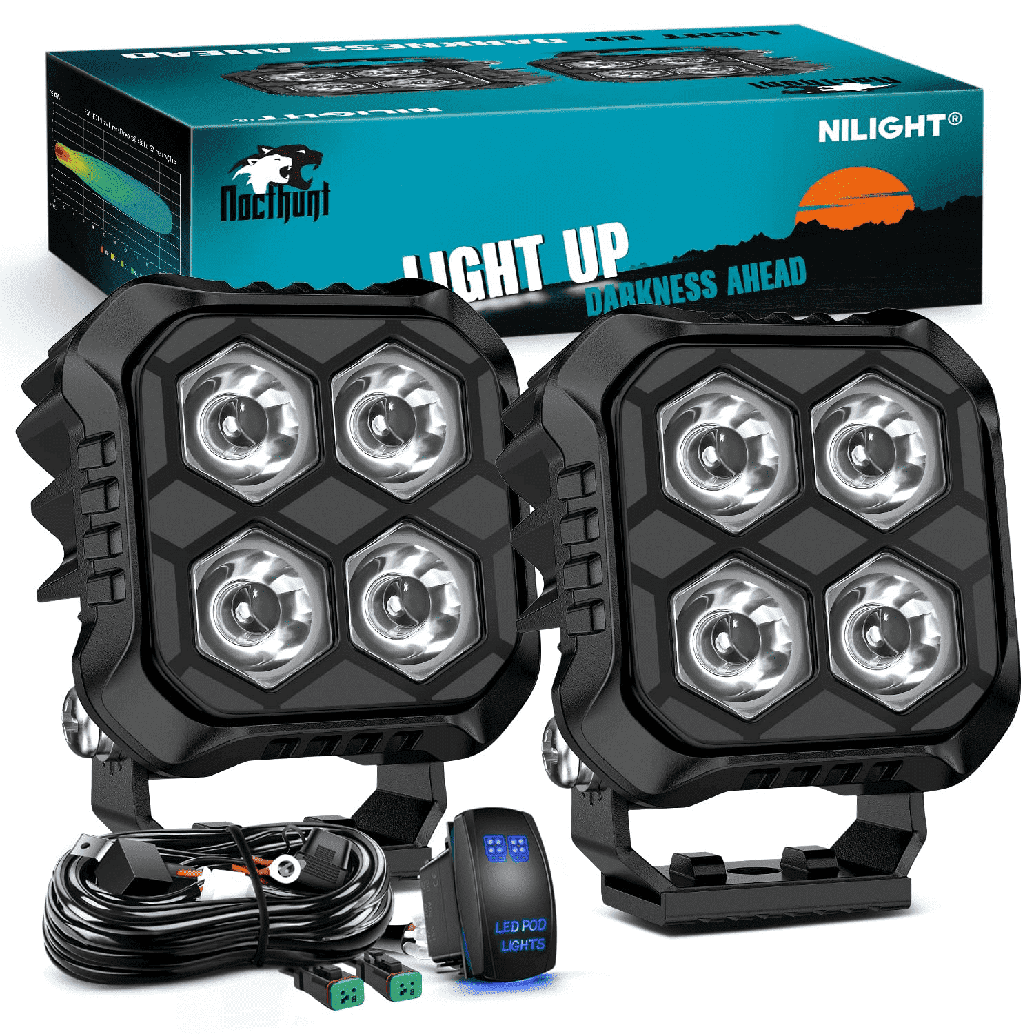 Nilight 2.8" 20W LED Pod Lights (2-Pack) - 4 Hyper Spot Beam Offroad ...