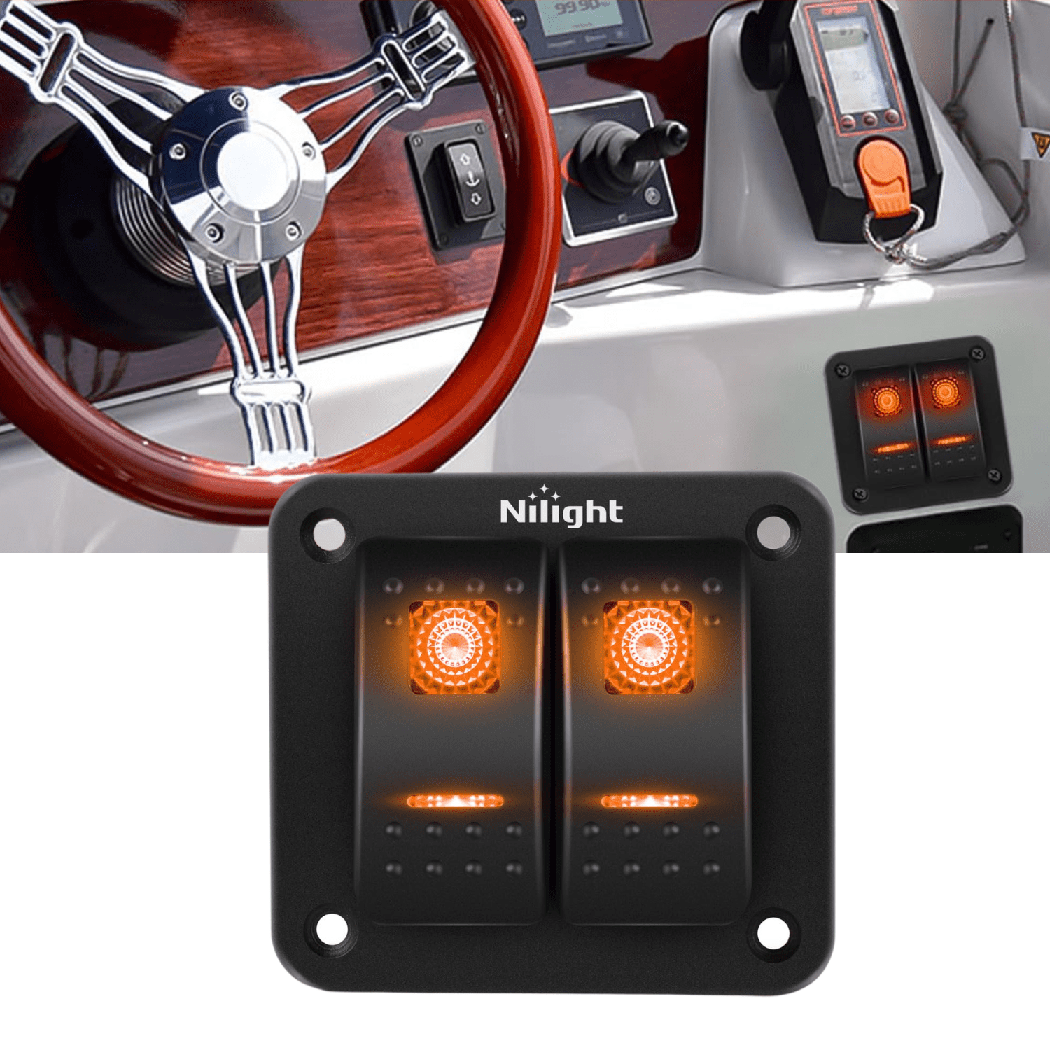 Nilight 2 Gang 5 Pin Rocker Switch Panel Orange LED Waterproof Aluminum ...