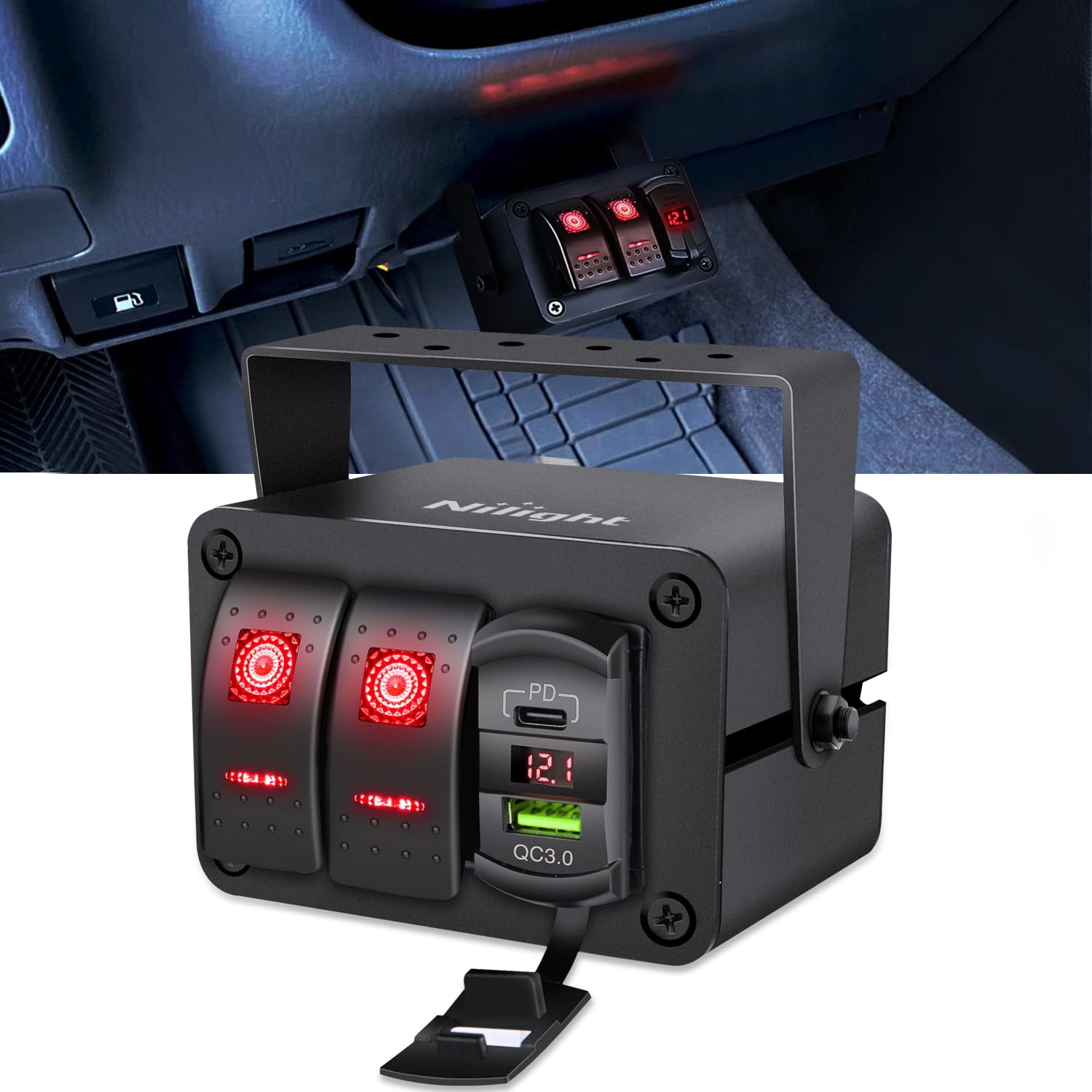 Nilight 2 Gang Rocker Switch Box 12V SPST ON Off Toggle Switches PD ...